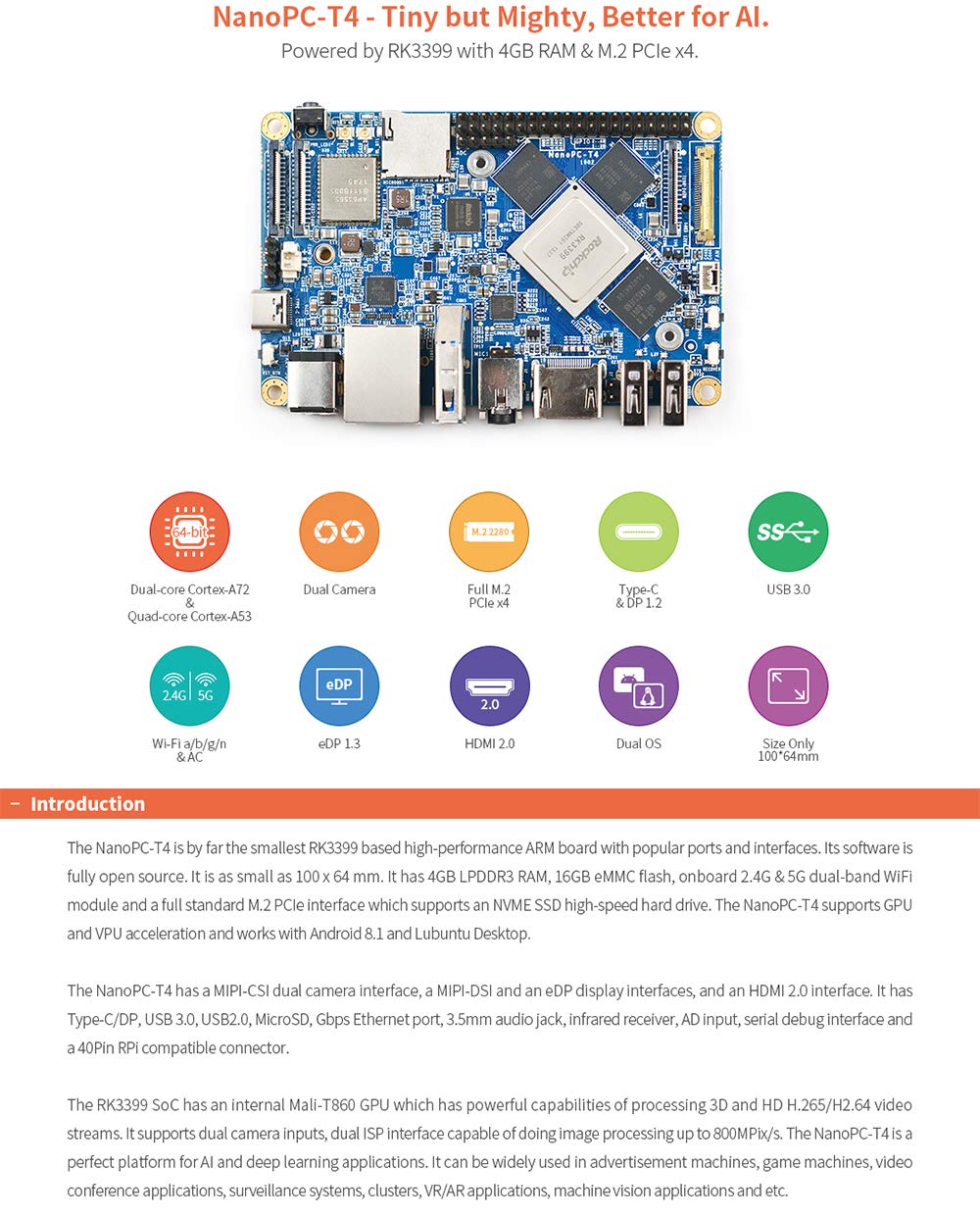 NanoPC-T4 RK3399 ARM Dual-Display Mini PC LPDDR3 RAM 4GB Gbps Ethernet ...