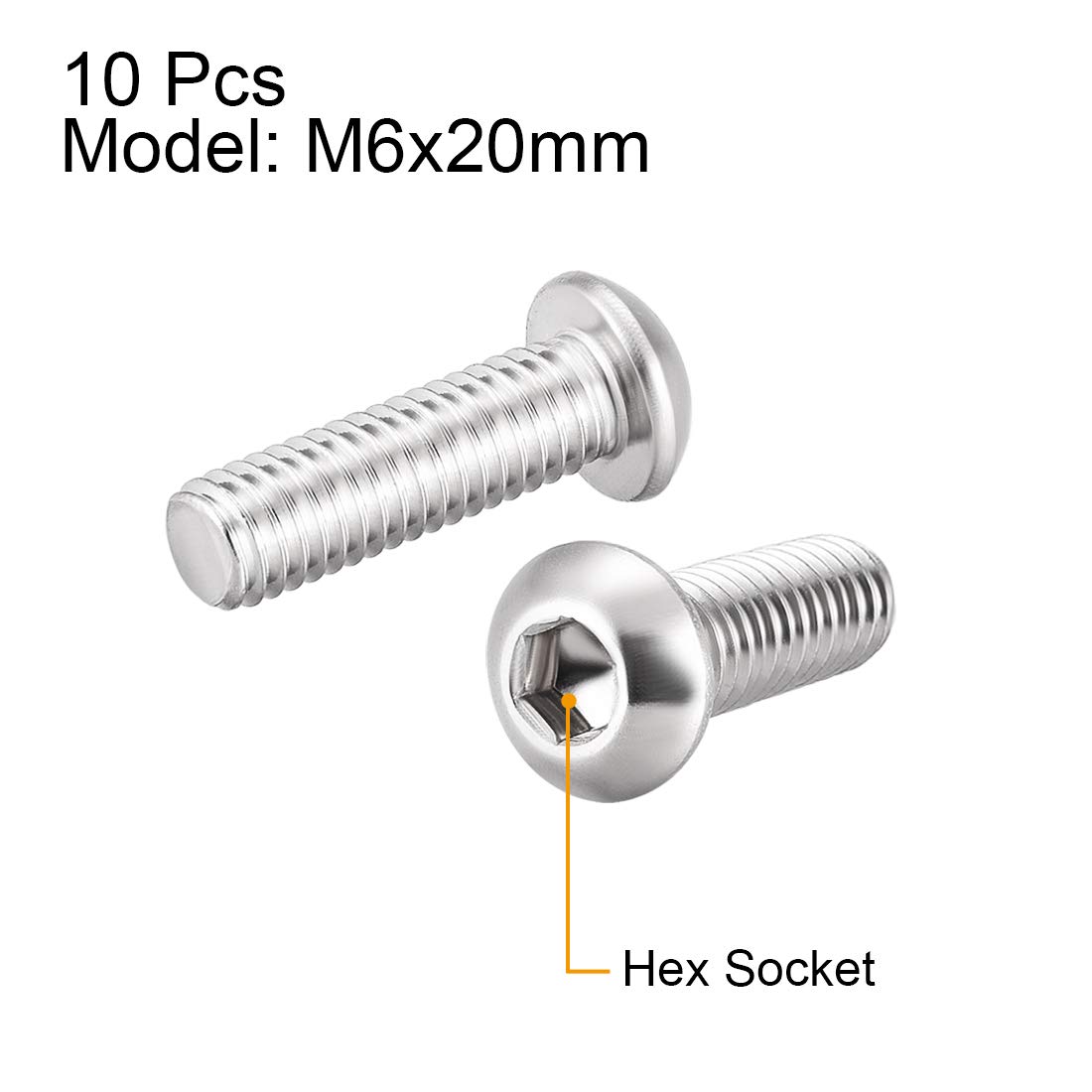 uxcell M6x20mm Machine Screws Hex Socket Round Head Screw 304 Stainless Steel Fasteners Bolts ...