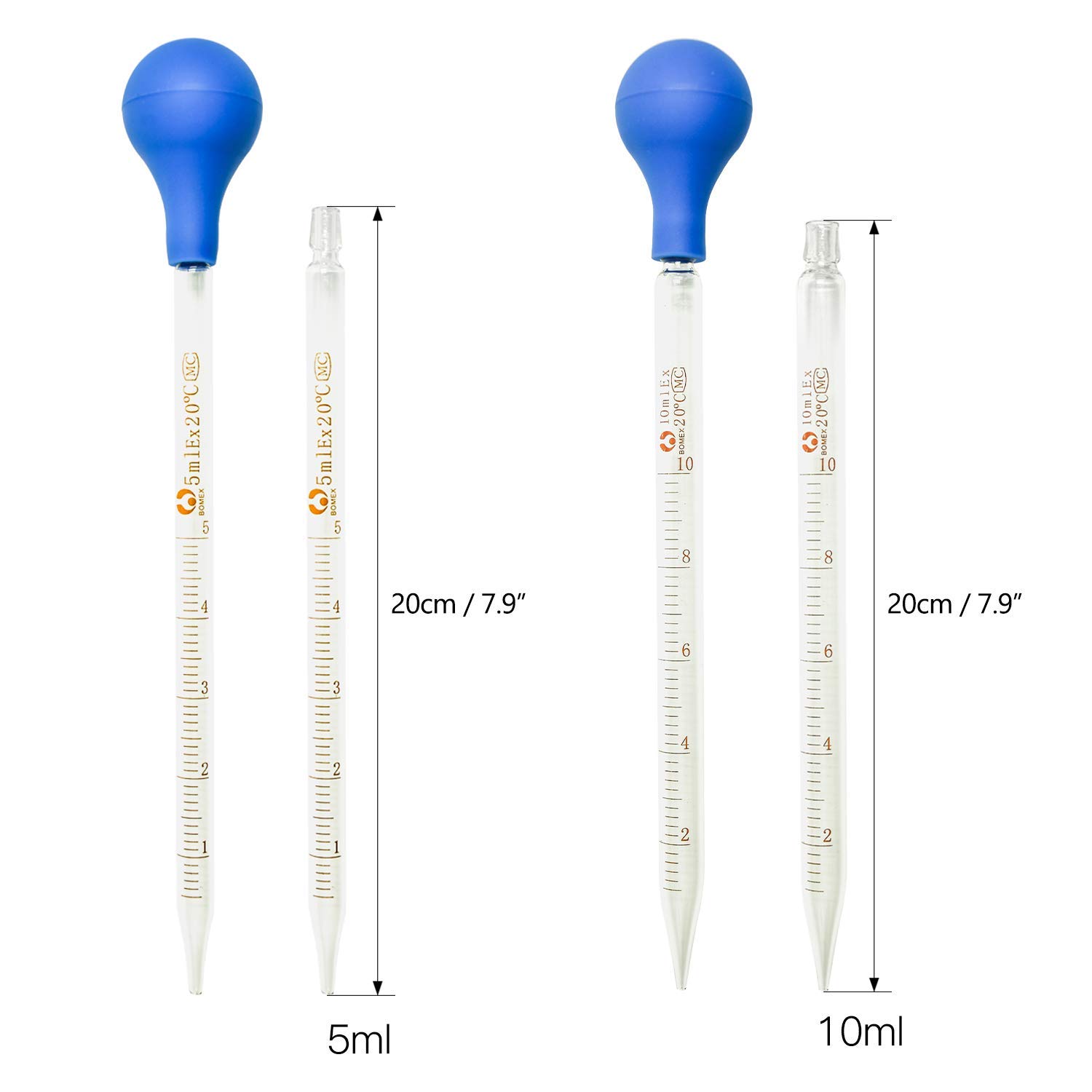 6 Pieces Glass Pipette 3 x 5ml + 3 x 10ml Glass Graduated Pipette ...