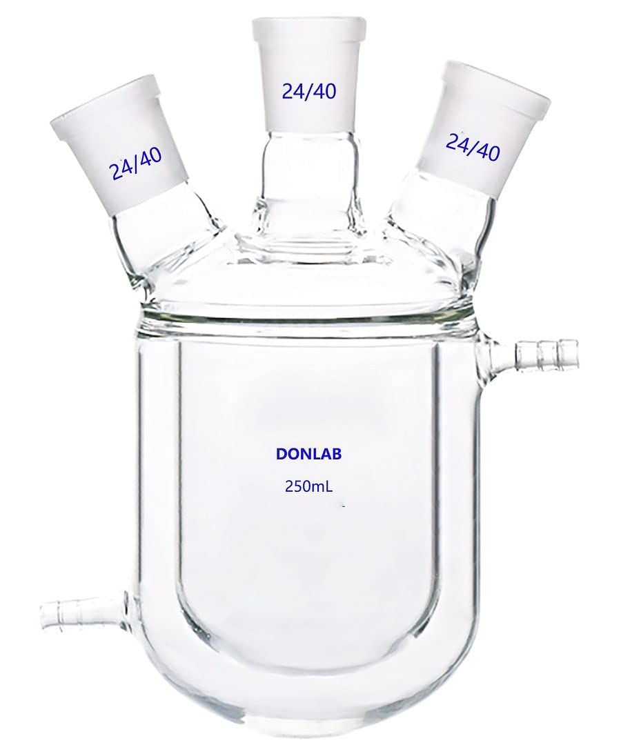 DONLAB CFK-0250 Glass 250ml 3-Neck Double Layer Round Bottom Reaction ...