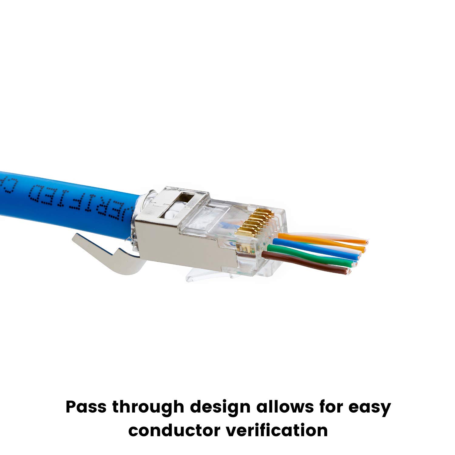 trueCABLE Cat6/6A RJ45 Pass Through Modular Plugs, Shielded (STP) External Ground Connector, UL ...