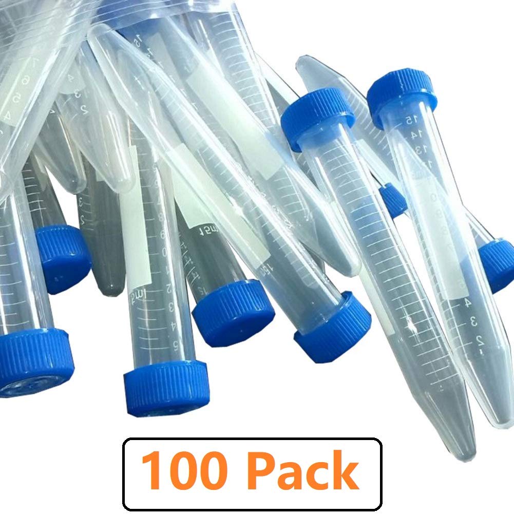 Plastic Centrifuge Tubes, 15ml, Conical Bottom, Graduated Marks, Blue Screw Cap（100 Pack ） by ...