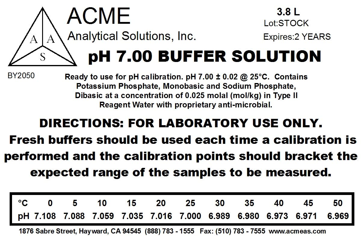 Acme Analytical Solutions pH 7 Buffer Solution, pH Calibration Solution, 2 Gallons, pH Meter ...