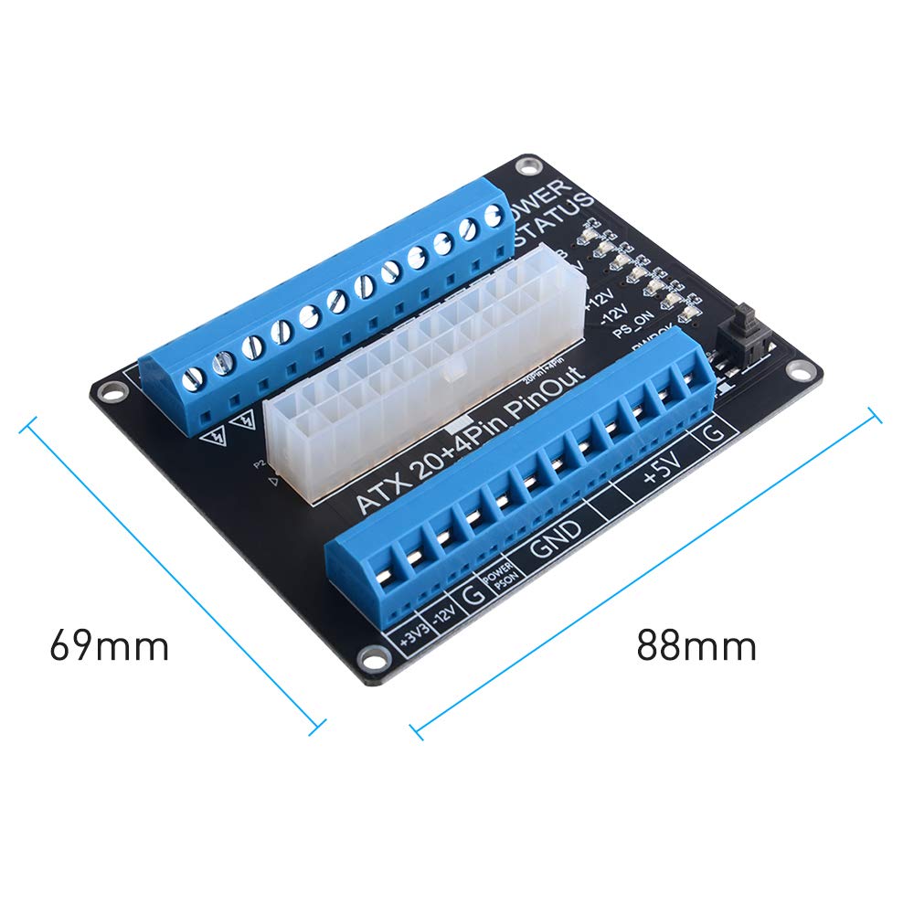 GeeekPi 24/20-pin ATX DC Power Supply Breakout Board Module Adapter ...