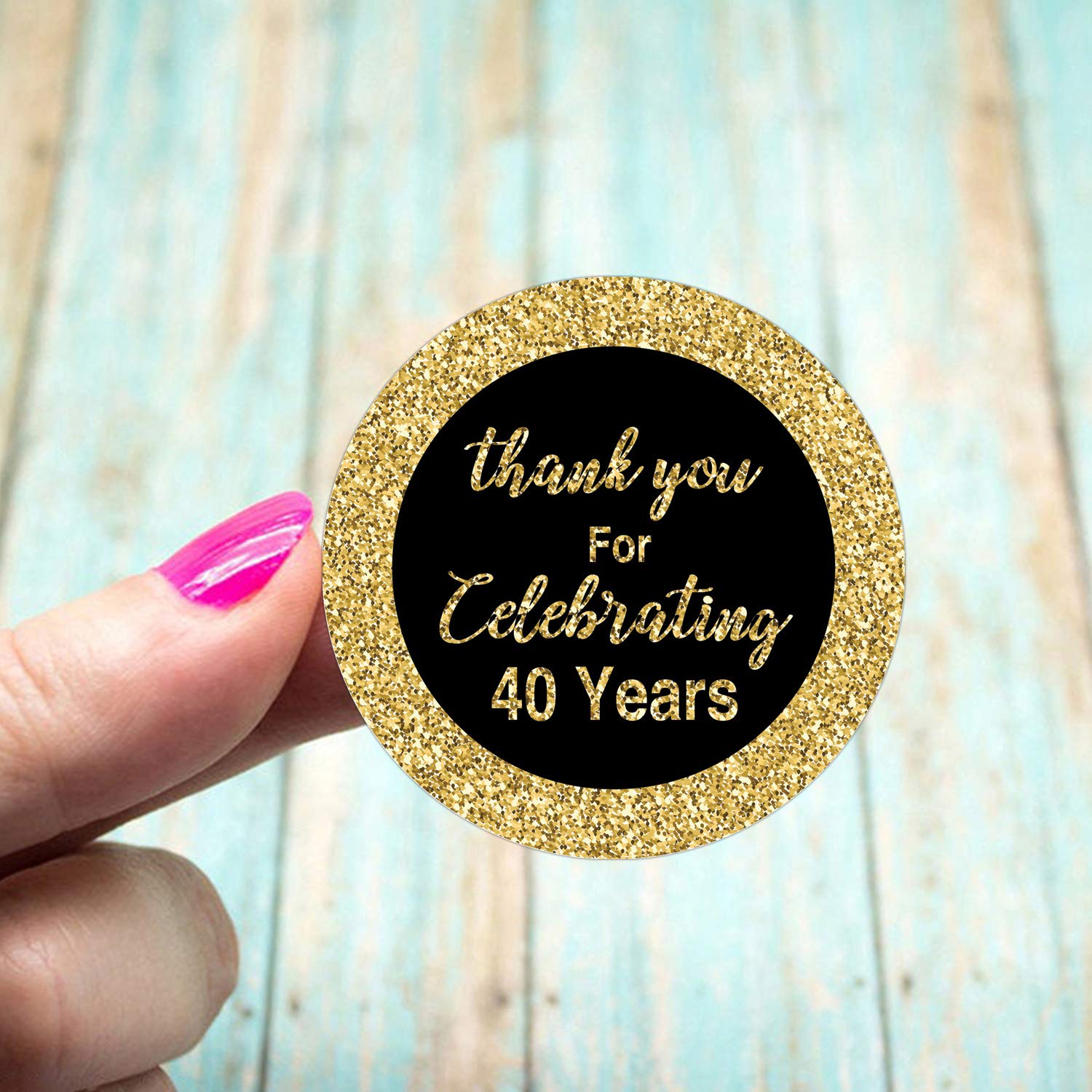 40th Birthday Thank You Stickers, Black and Gold 40th Birthday Favors ...