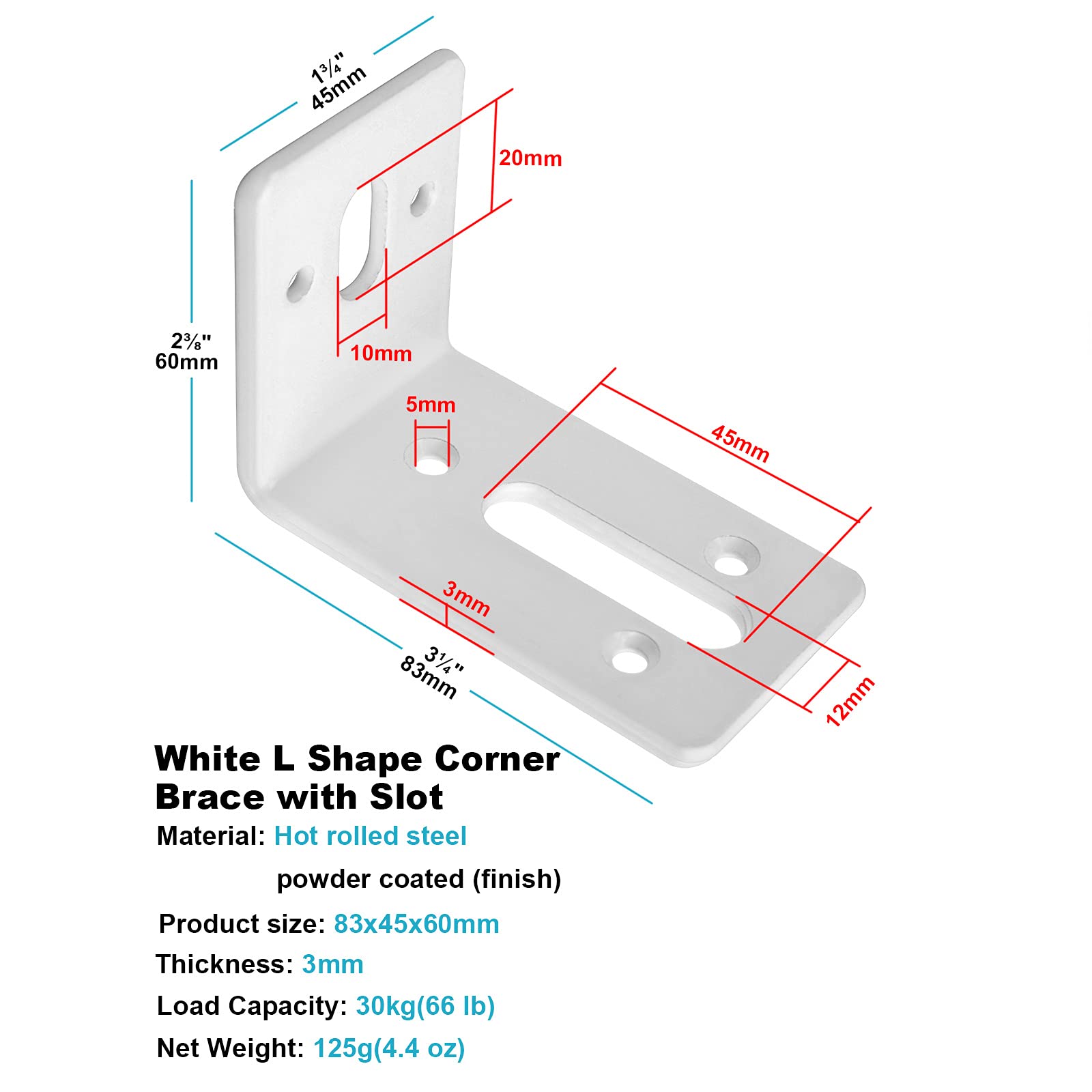 GBGS 10 Pack White Adjustable L Corner Braces with Slot, Steel 3¼"×2⅜"× ...