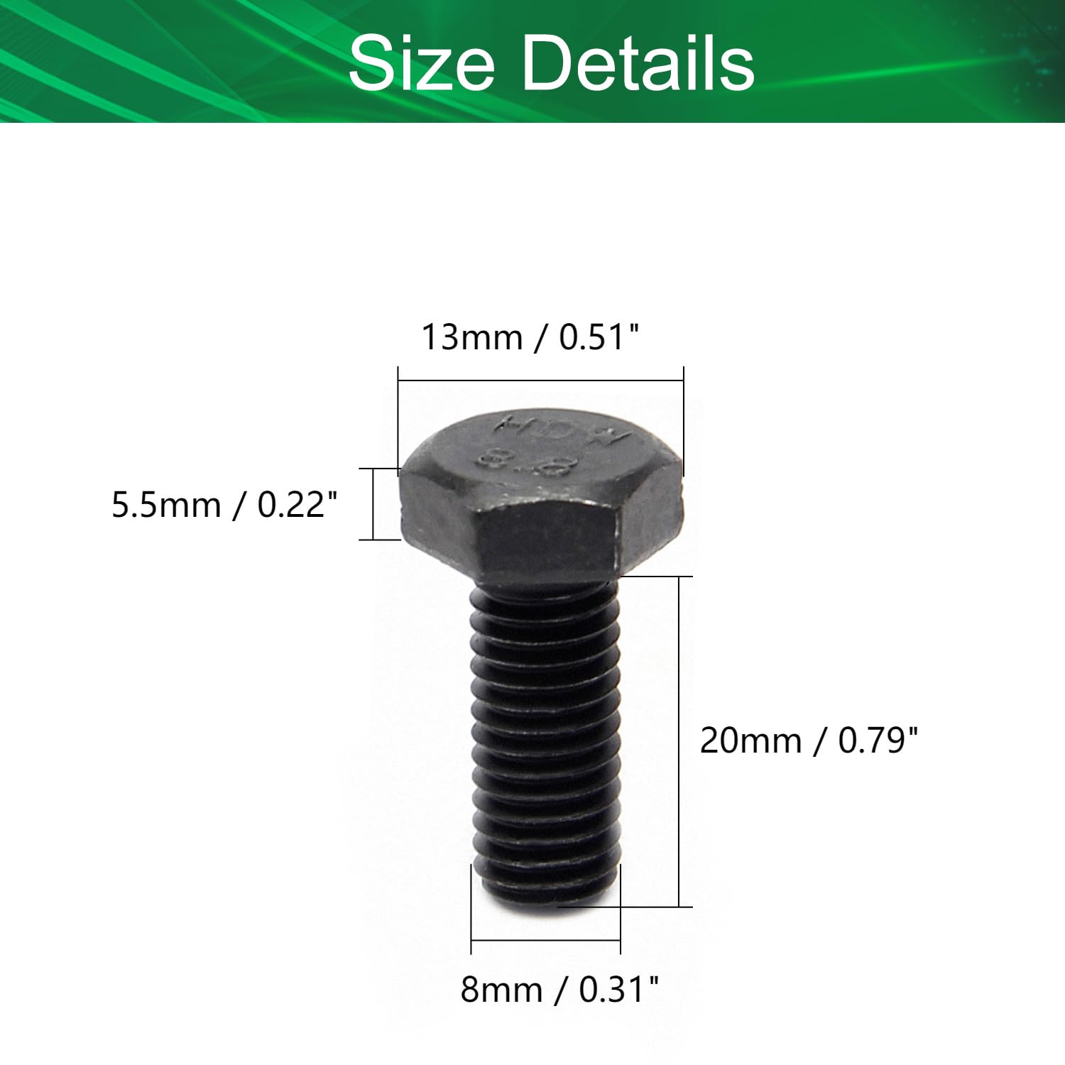 Yinpecly M8 x 20mm Carbon Steel Grade 8.8 External Hex Head Screw Bolts ...