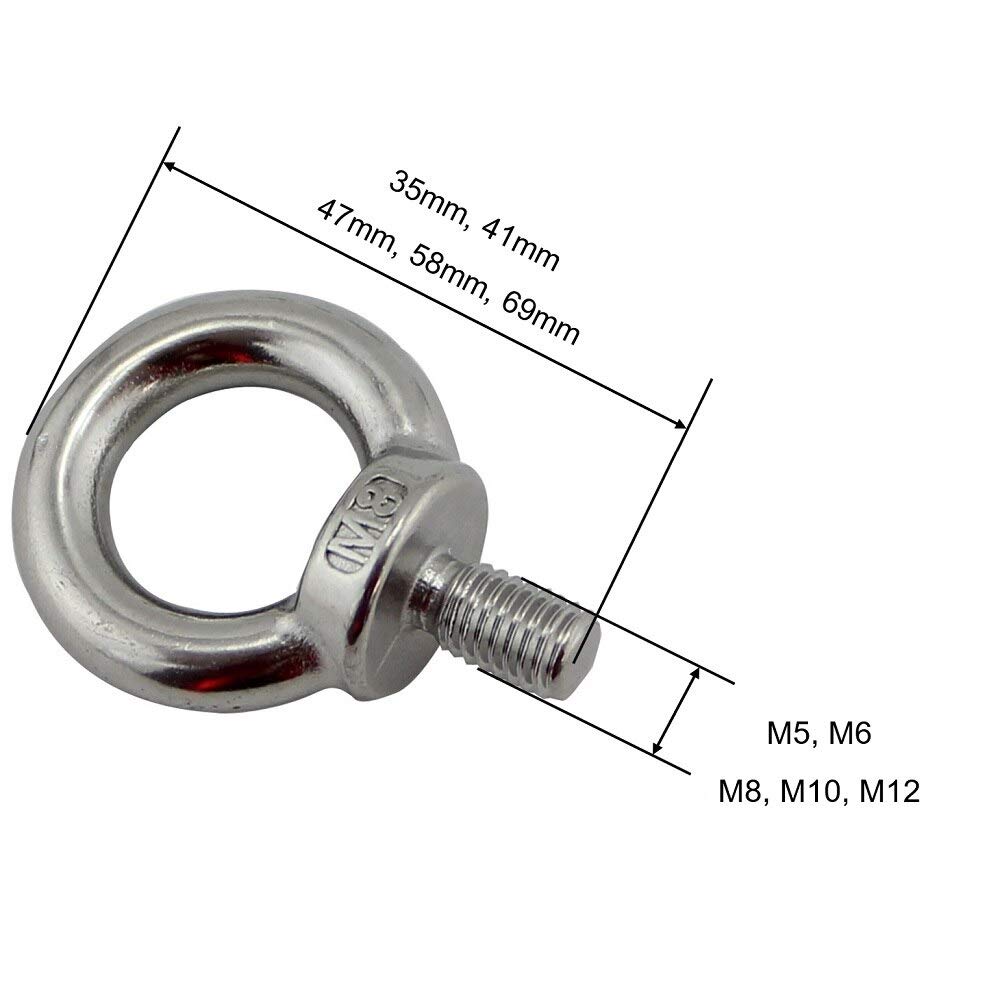 BOL-69071 2PCS Stainless Steel 304 JIS 1168 Thread Eye Bolt Rigging ...
