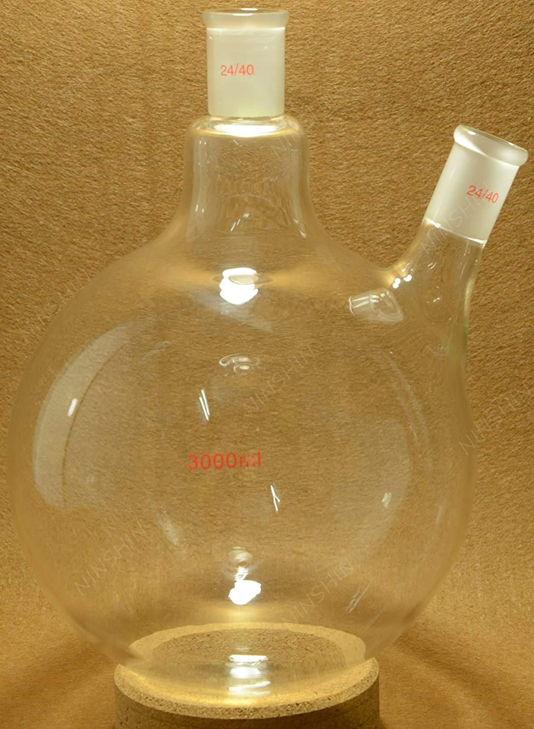 NANSHIN lab Glass,3000ml,24/ 40,Two-NEC k,Round Bottom Glass Flask,Twin ...