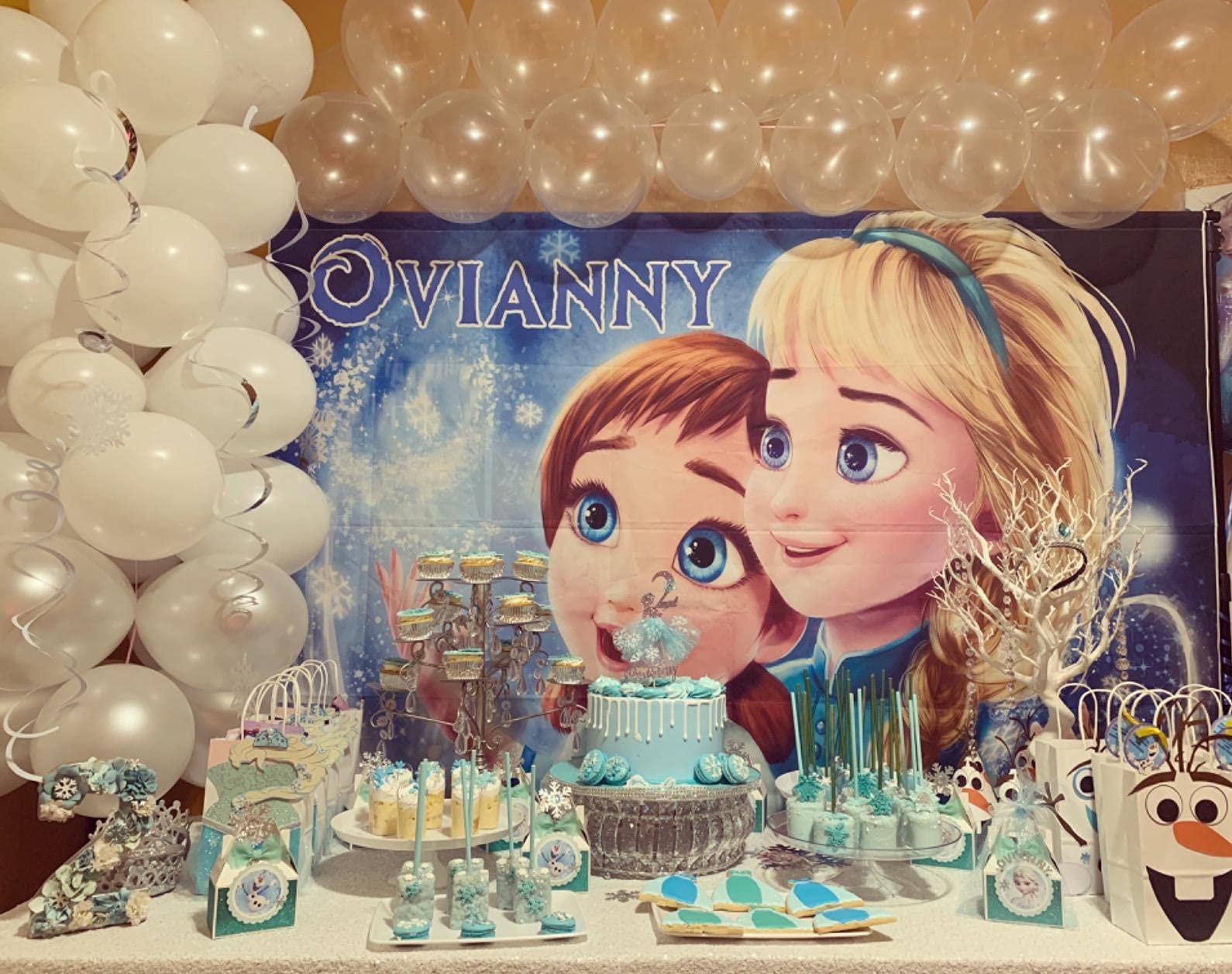 YouRan Baby Princess Elsa and Anna Backdrop Happy Birthday 5x3ft Vinyl ...