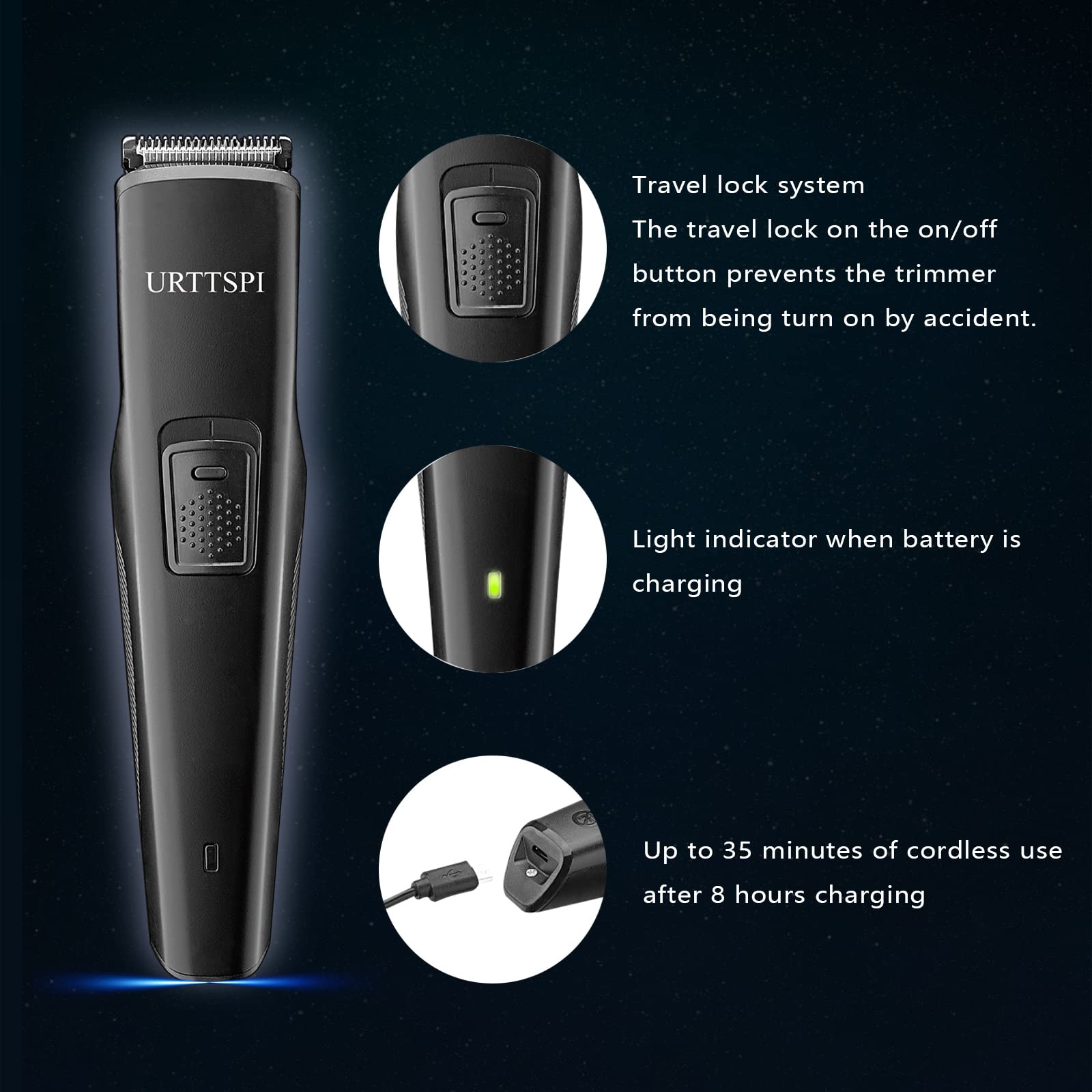 URTTSPI Cordless, Rechargeable,Electric Beard Mustache Hair Precision ...