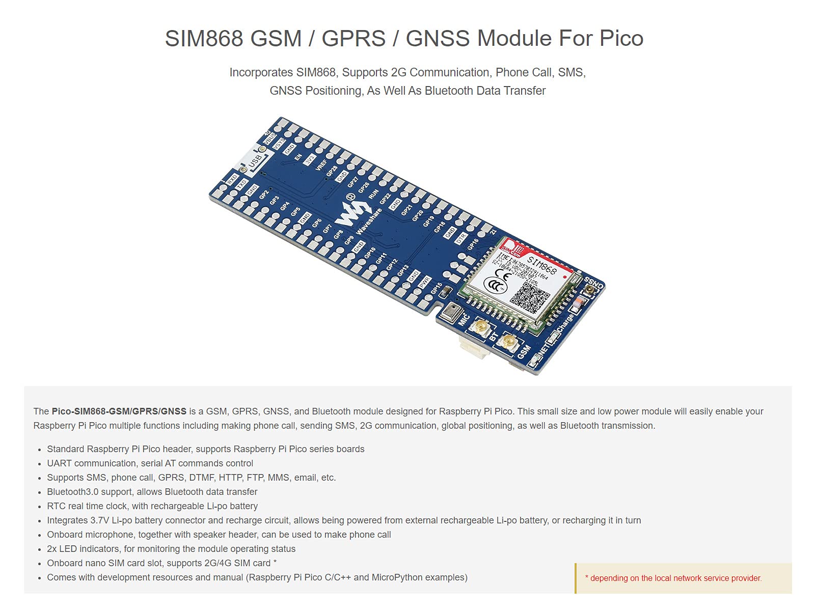 Waveshare SIM868 GSM/GPRS/GNSS Module for Raspberry Pi Pico Connection Data Transfer — 🛍️ The ...