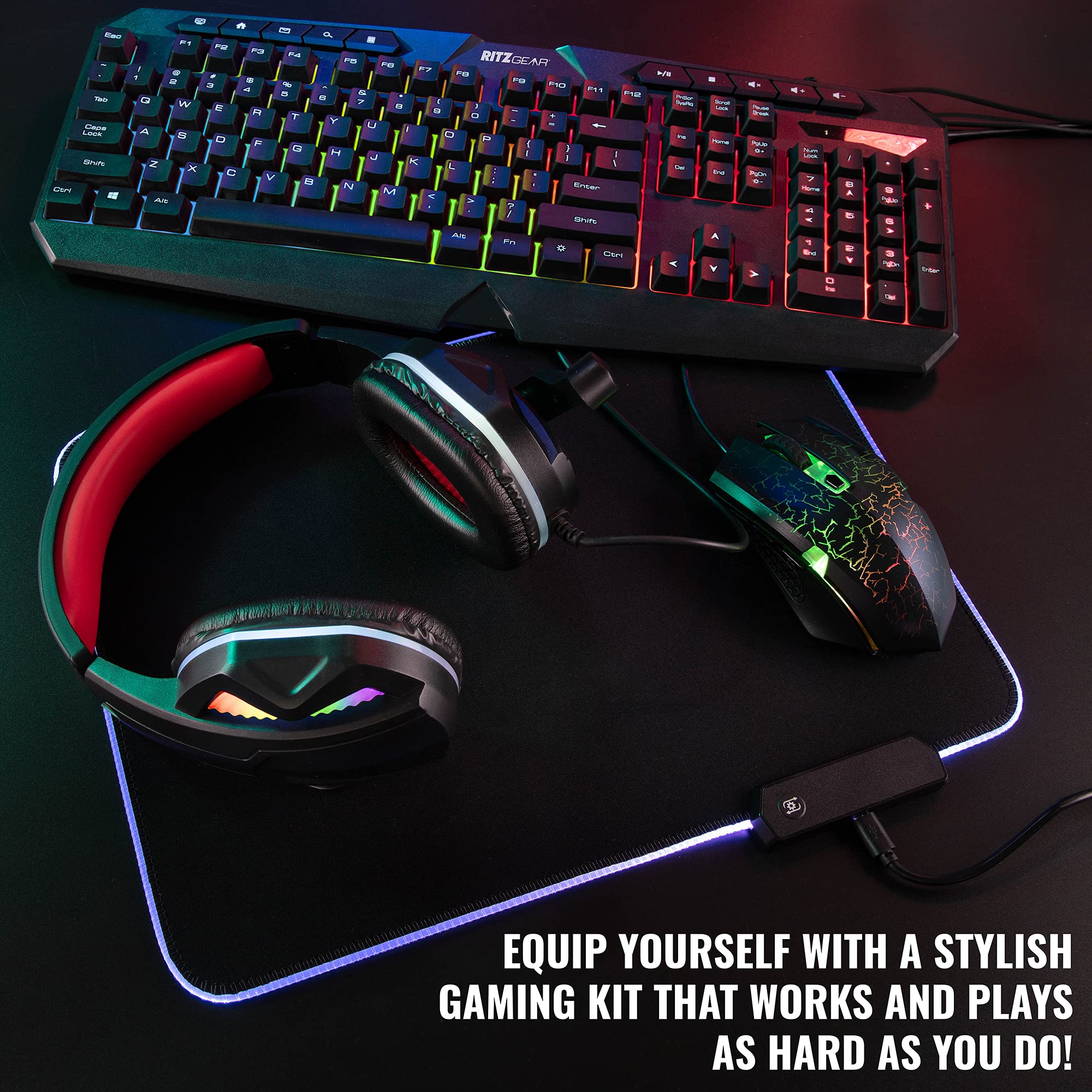Ritz Gear RGB Gaming Kit I 4-in-1 LED Combo with Multimedia Keyboard ...
