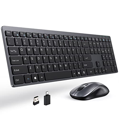 Wireless Keyboard Mouse Combo, Compact Quiet Full Size Keyboard with Numeric Keypad 2.4ghz Ultra ...