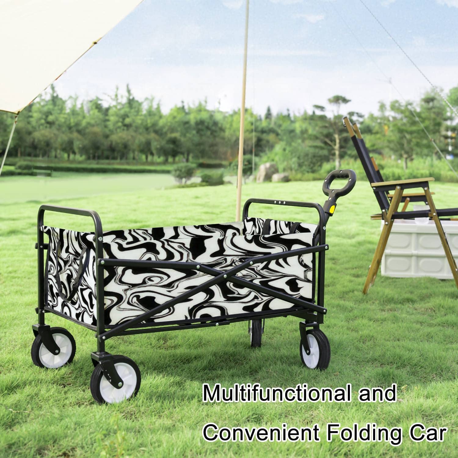 Outdoor Collapsible Wagon Black White Zebra Camping Shopping Garden ...
