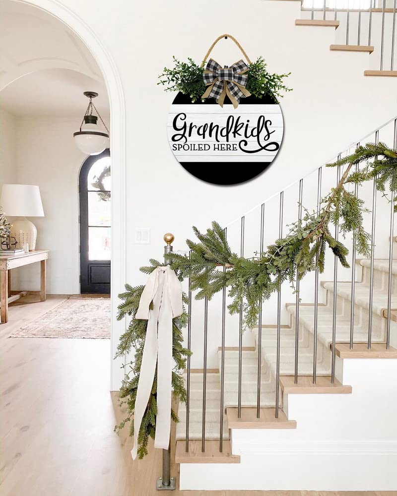 Grandkids Spoiled Here Sign Front Door Porch Decorations, Round Rustic ...