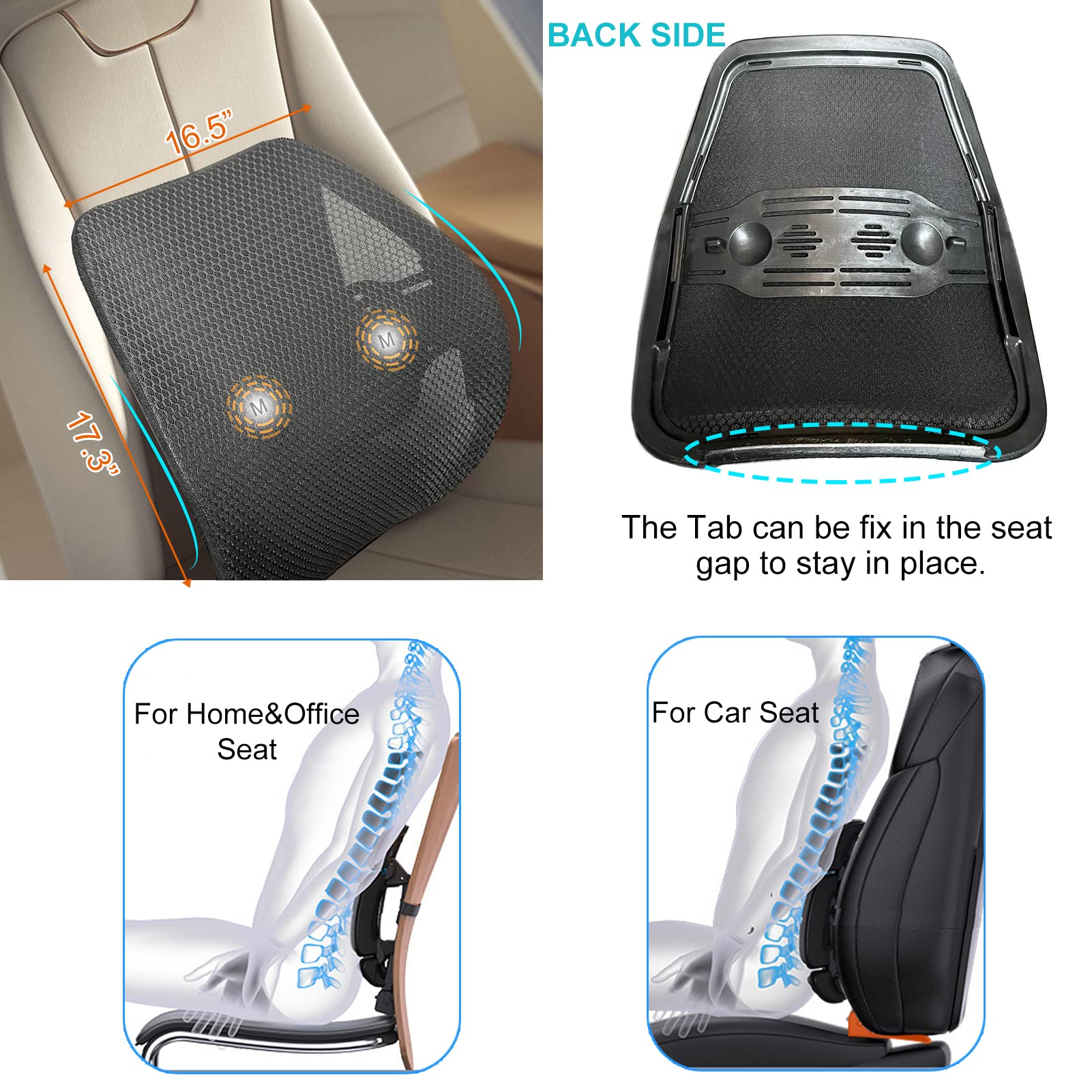 Big Hippo Lumbar Support, Car Back Support with Massage Beads Ergonomic ...