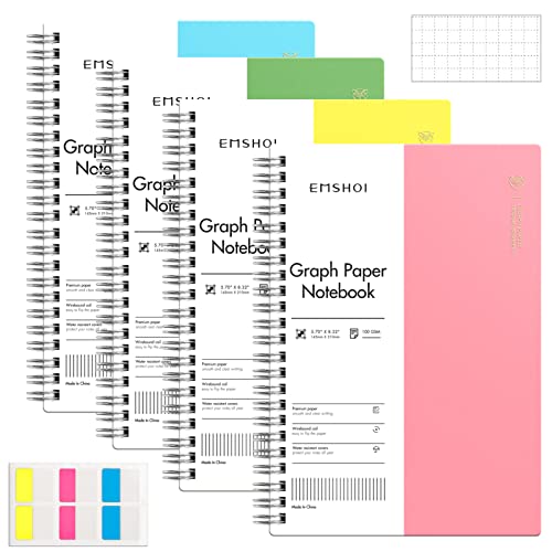 EMSHOI Graph Paper Spiral Notebook, 4 Pack 5.7" x 8.22" A5 Small Grid ...