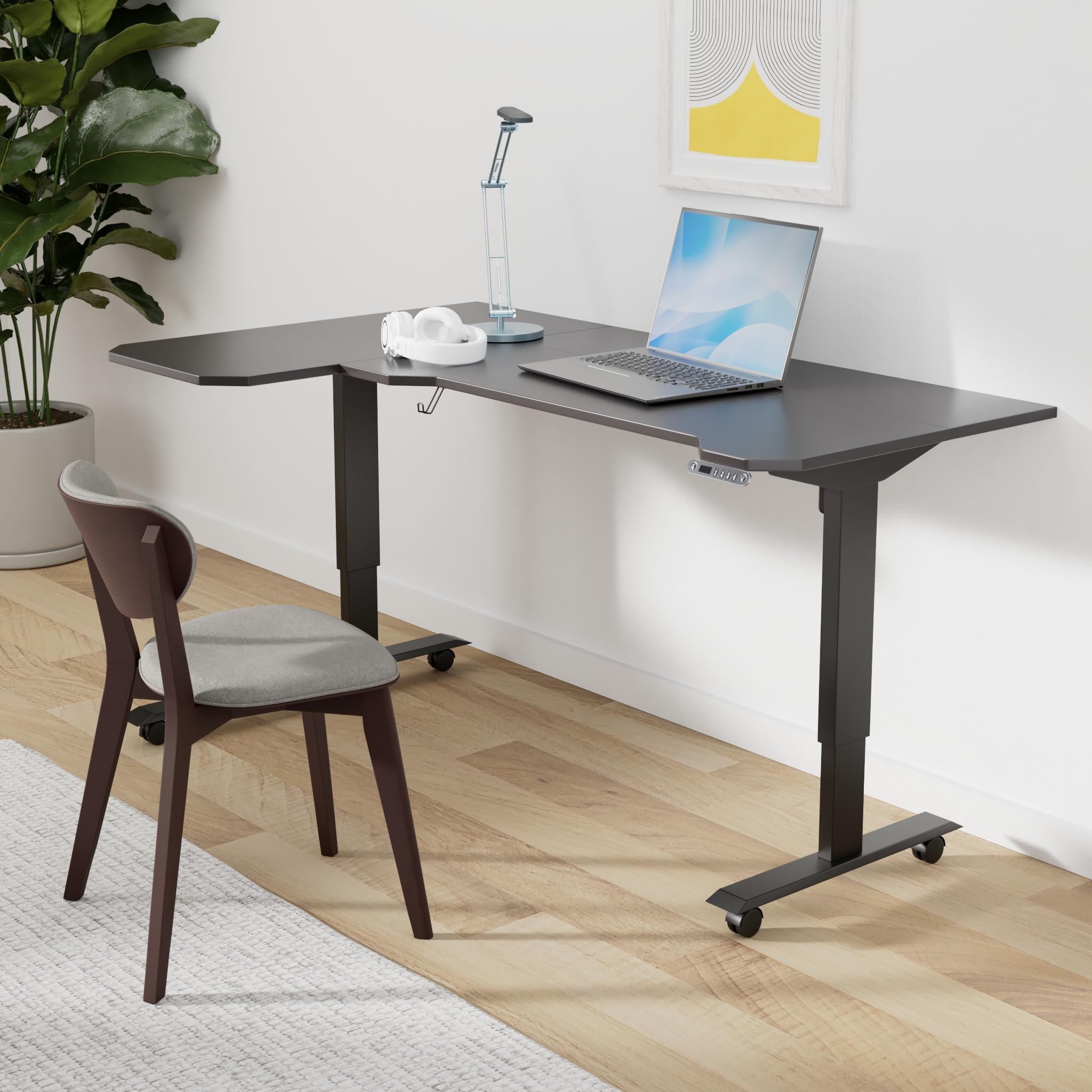 59'' L Shaped Height Adjustable Standing Desk, Electric Stand up ...