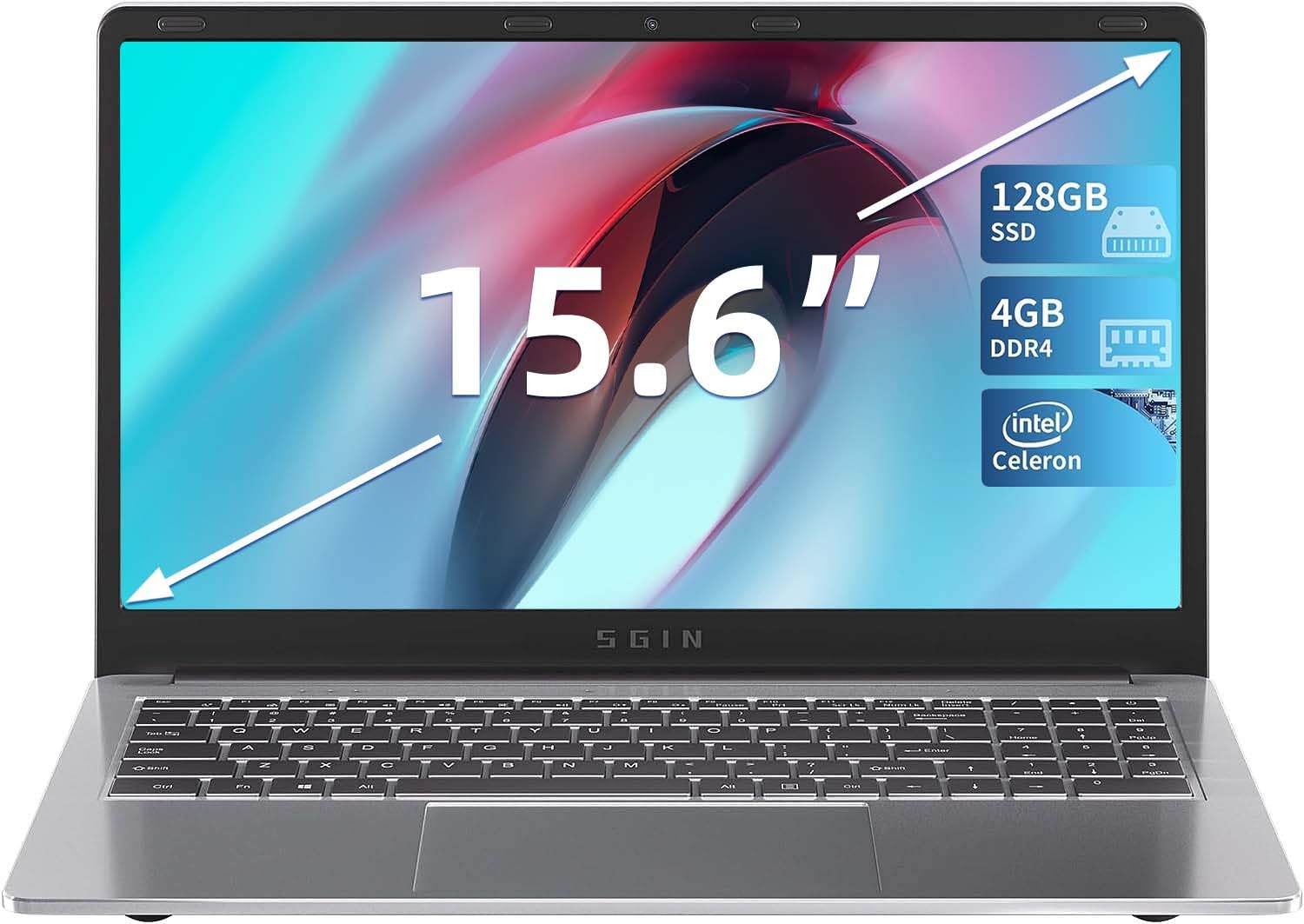 SGIN Laptop 4GB DDR4 128GB SSD, 15.6 Inch Windows 11 Laptops with Celeron Processor(Up to 2.5GHz ...