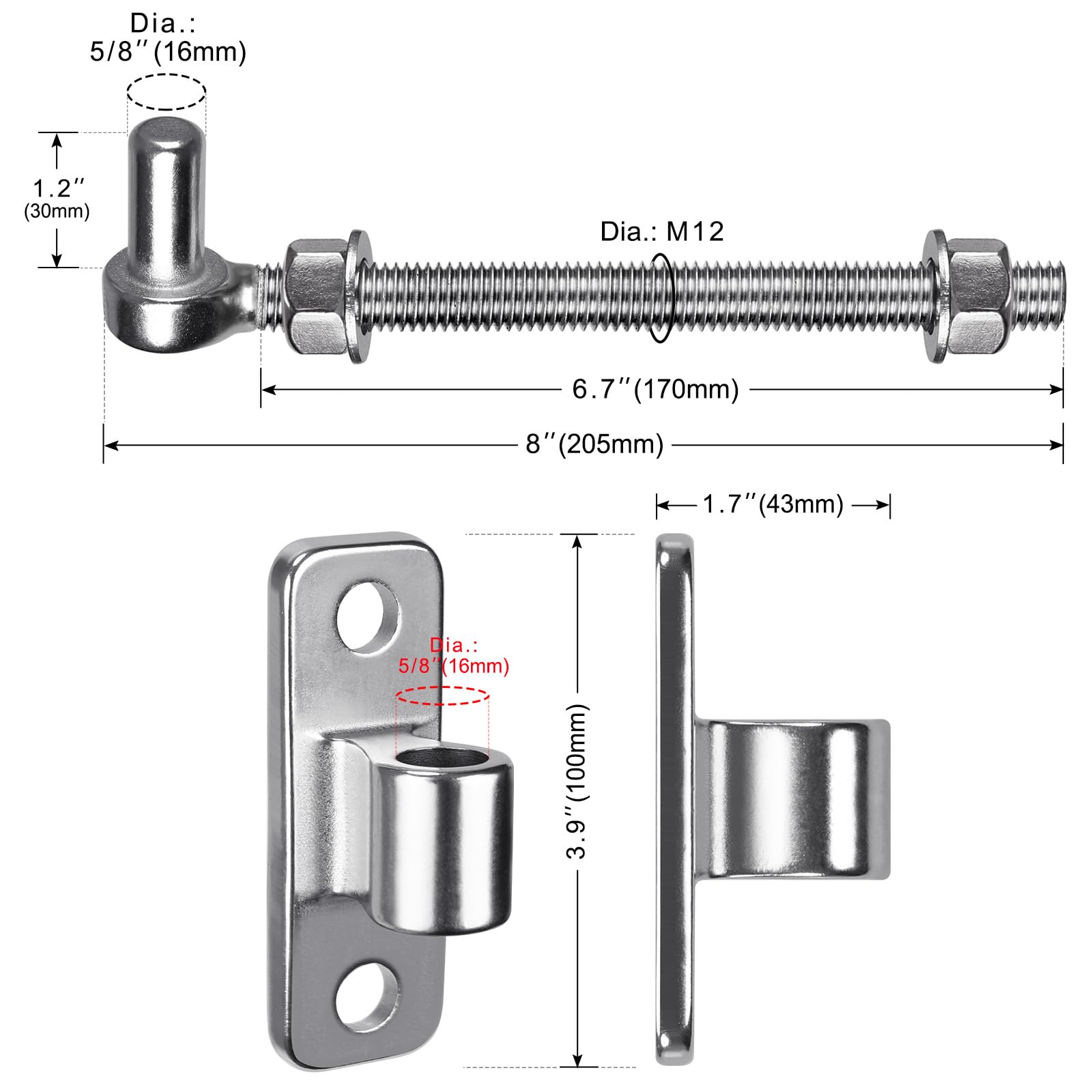 Insaga 8'' J Bolt Gate Hinge, Heavy Duty Gate Hinge for Wood Fence, One ...