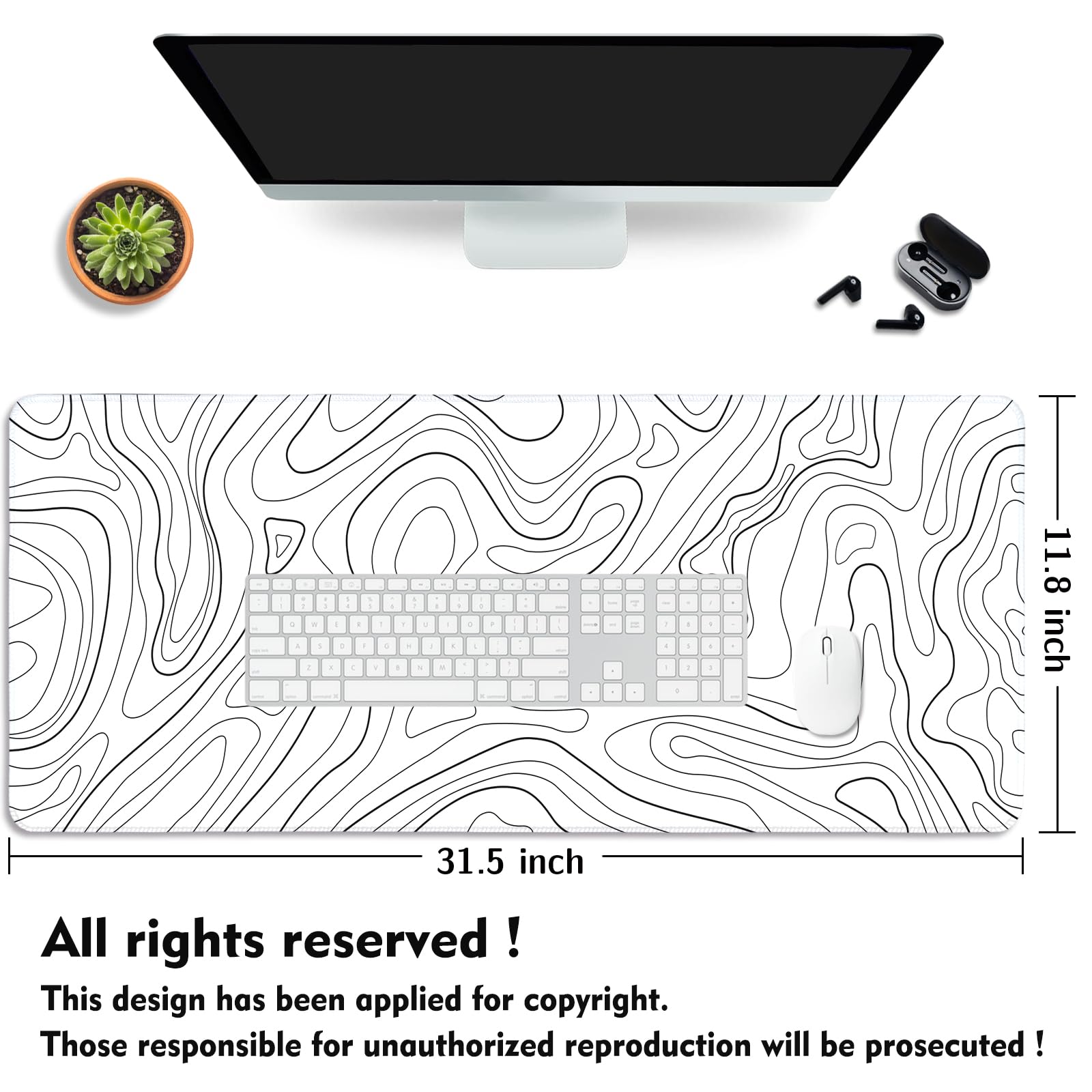Topographic Gaming Mouse Pad, Extended XL Mousepad with Anti Slip Base ...