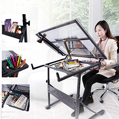 VejiA Drafting Table with Storage, Height Adjustable Tiltable Art Desk ...