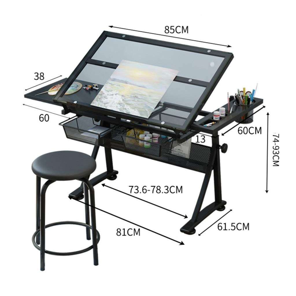 VejiA Drafting Table with Storage, Height Adjustable Tiltable Art Desk ...