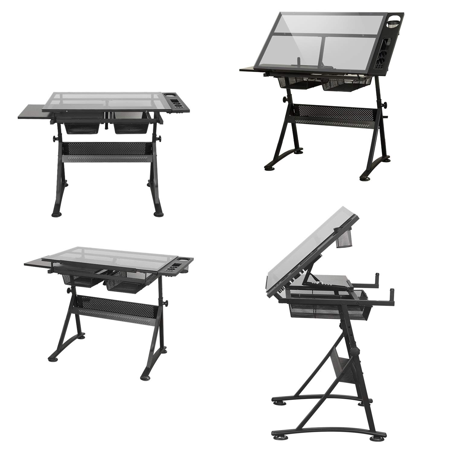 VejiA Drafting Table with Storage, Height Adjustable Tiltable Art Desk ...