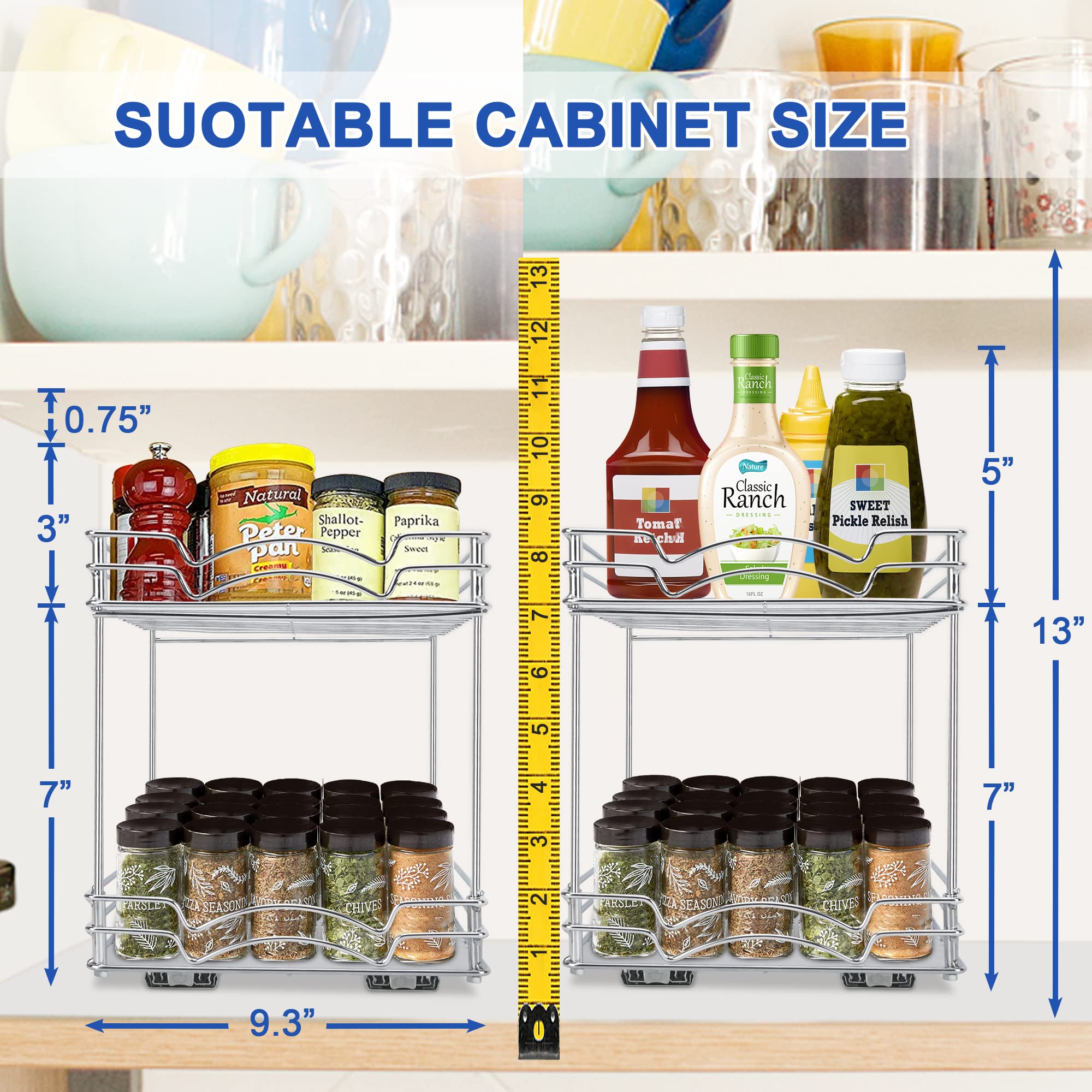 Uoxfill Pull Out Spice Rack Organizer for Cabinet - 2 Tier Sliding ...