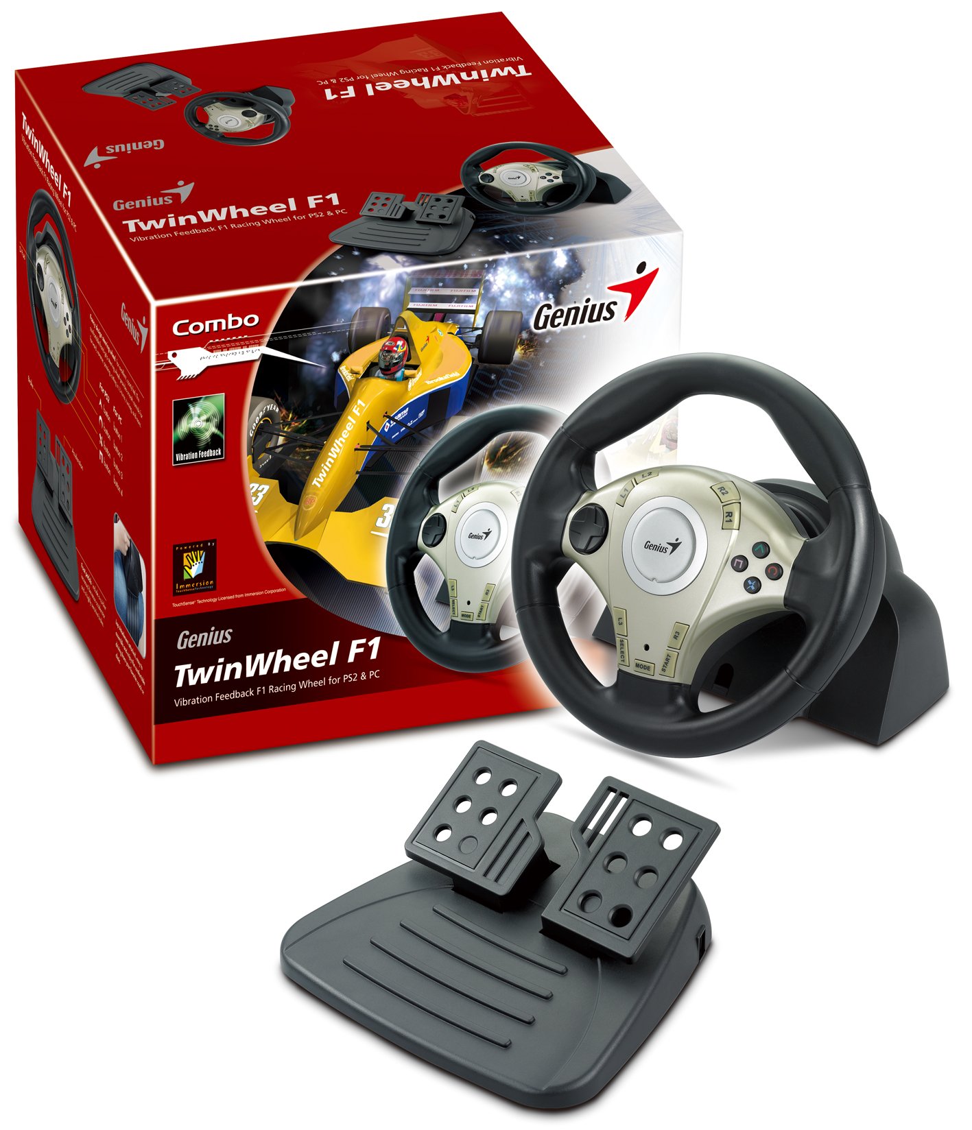 Genius TwinWheel F1 Vibration Feedback F1 Racing Wheel for PS2 and PC ...