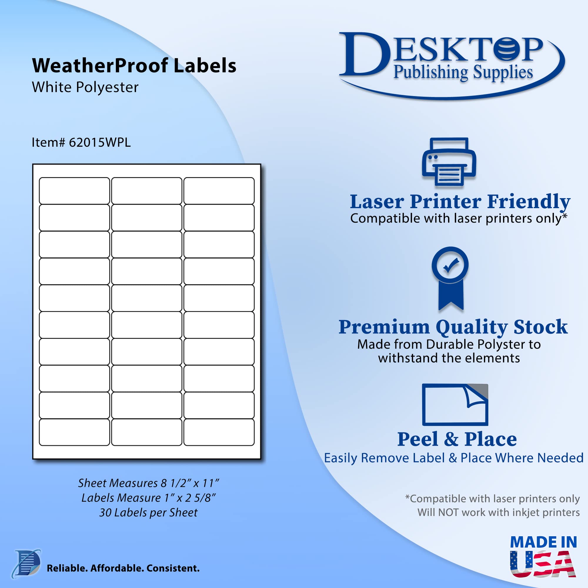 Printable Waterproof Labels - 1" x 2-5/8" Address Labels - 30 per Sheet ...