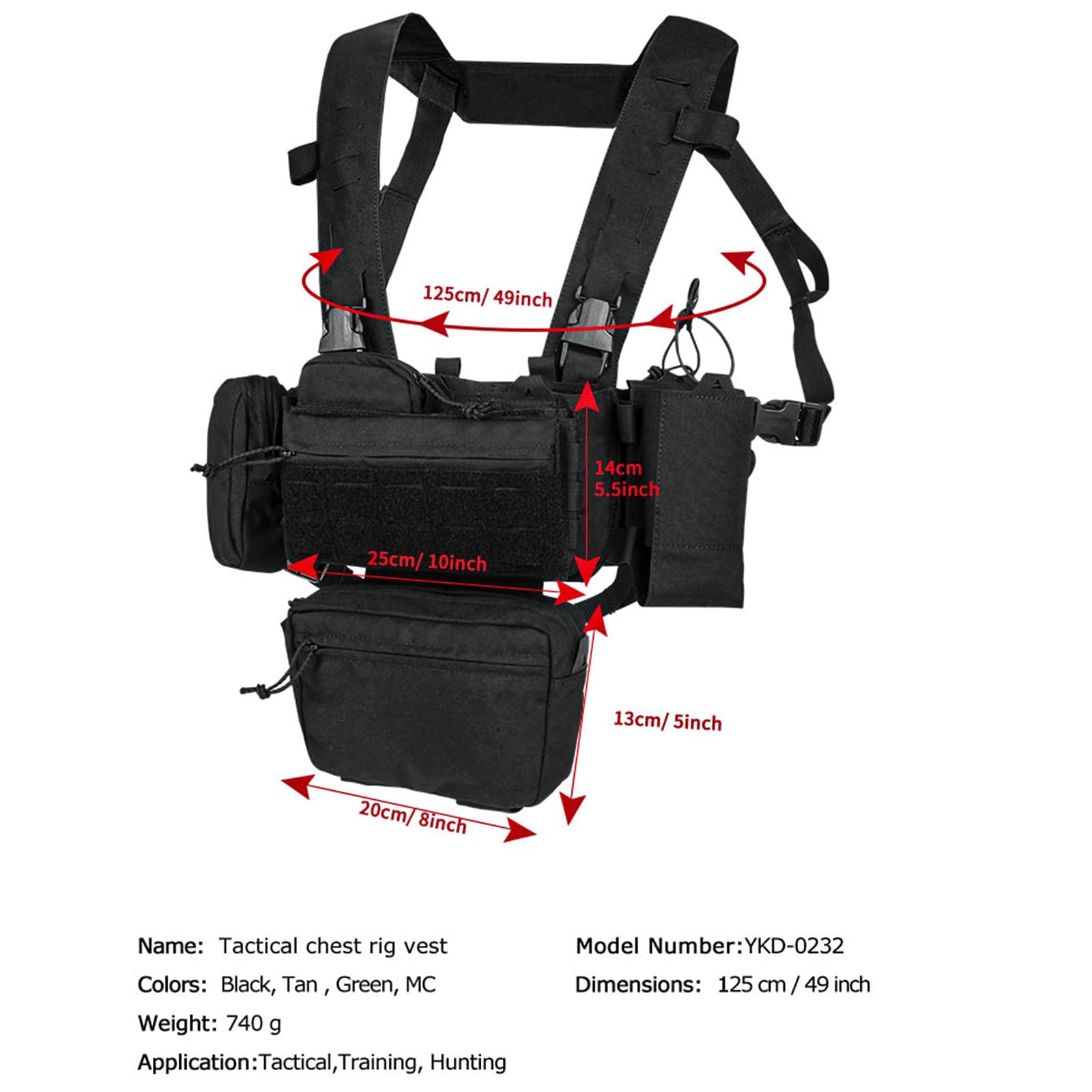 YAKEDA Tactical Chest Mini Rig Vest with Magazine Pouch Adjustable ...