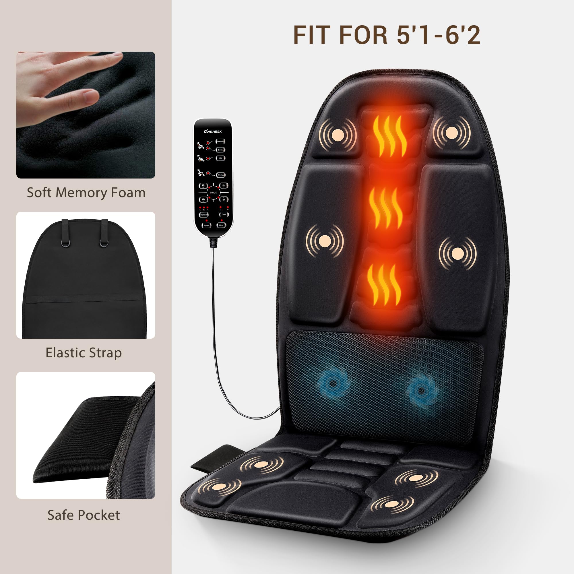 comrelax Back Massage Chair Pad, Deep Tissue Vibration Seat Massage ...
