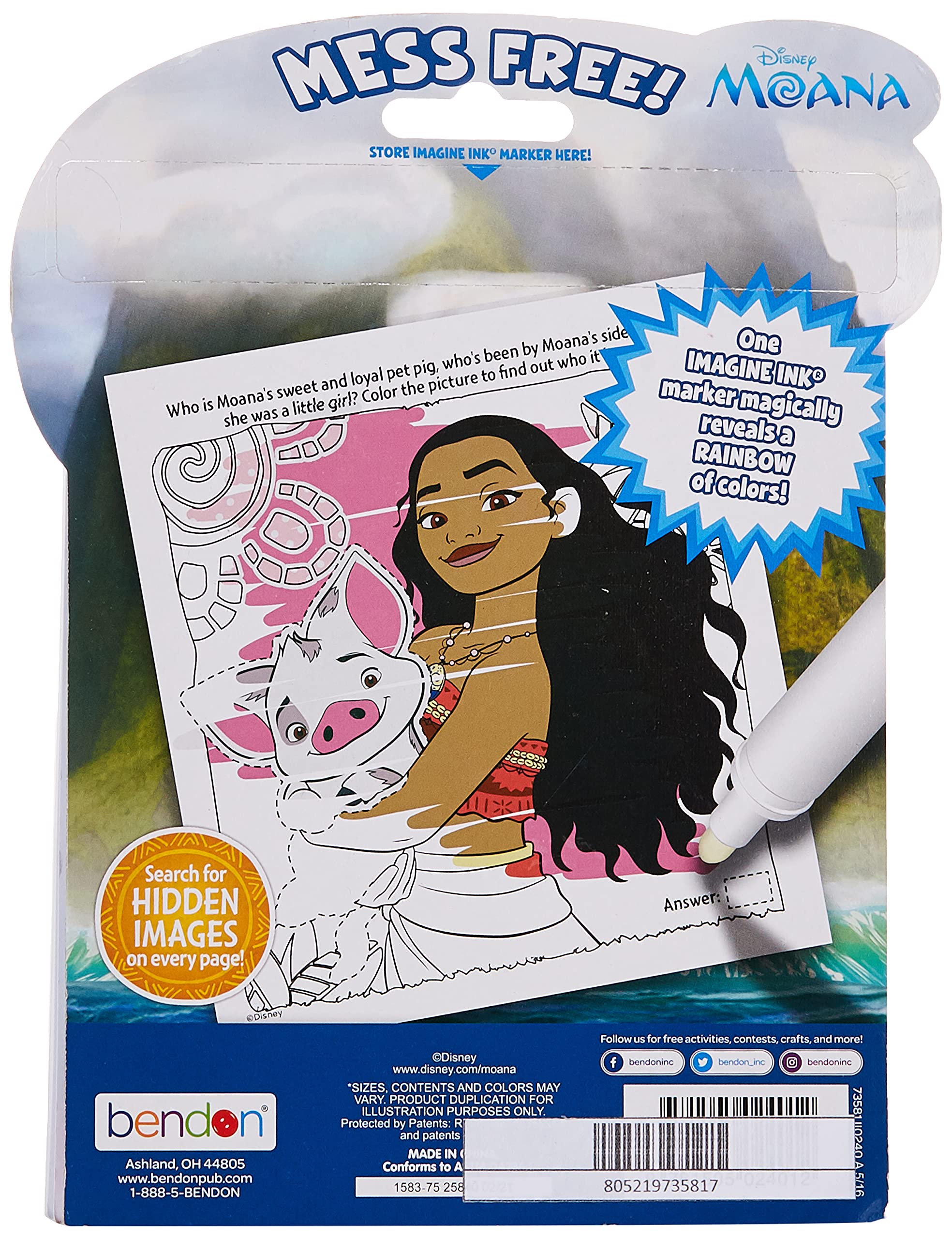 Bendon Moana Imagine Ink | Moana Coloring Book with Mess Free Marker ...