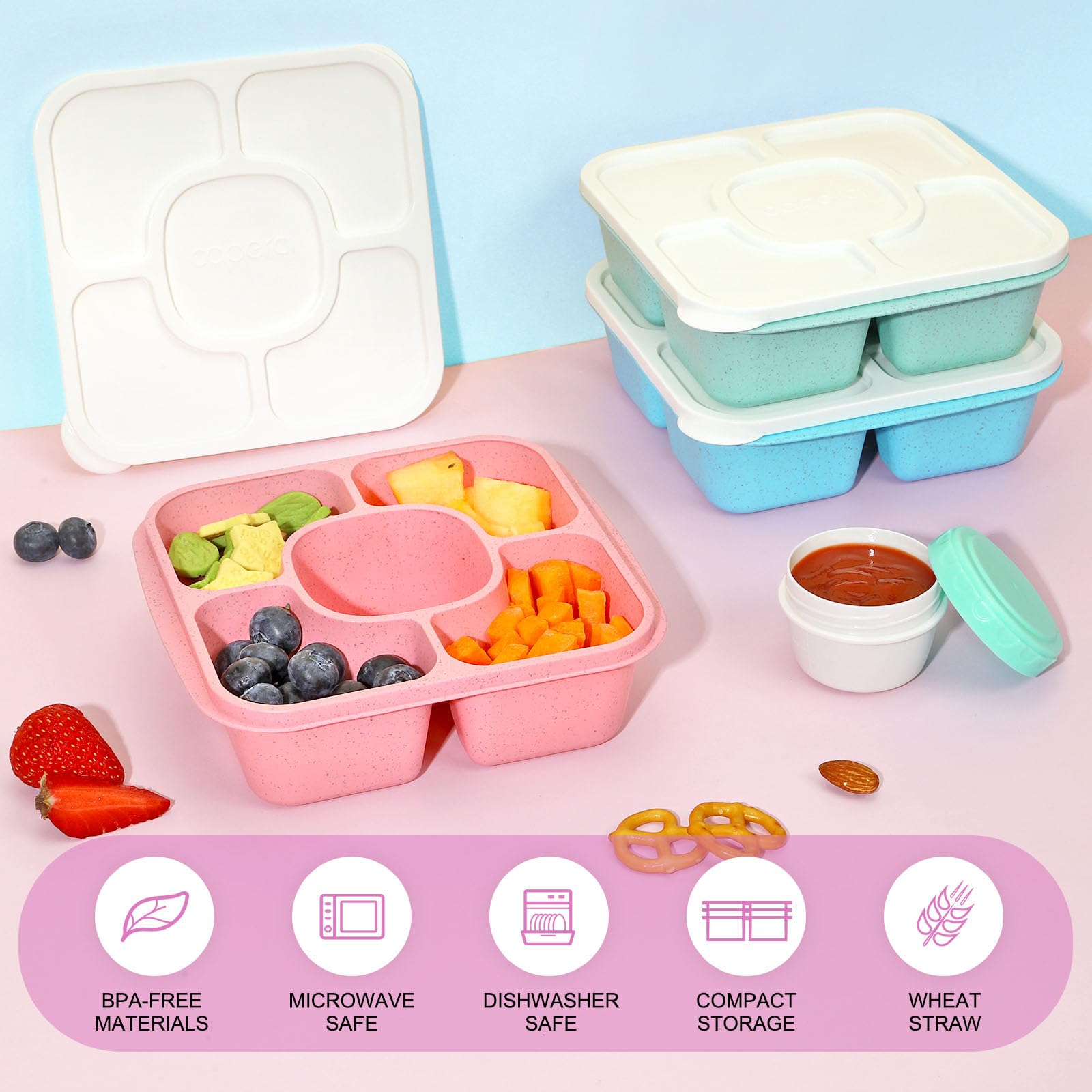 FANCILLA Bento Snack Containers for Kids Adults, 3 Pack Reusable ...